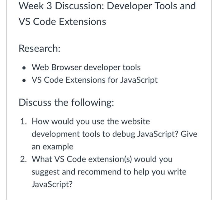 Solved Week 3 Discussion: Developer Tools and VS Code | Chegg.com