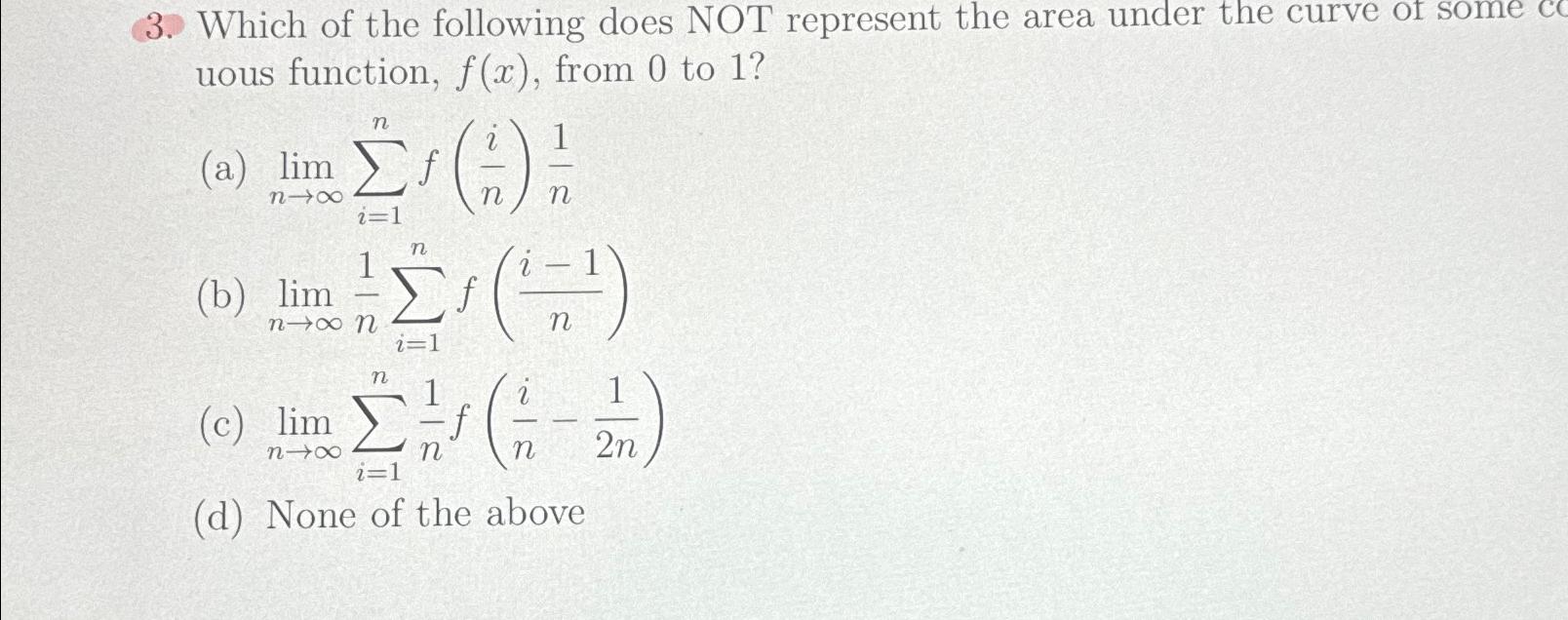 Solved Which of the following does NOT represent the area | Chegg.com