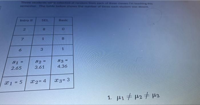 Solved 1. μ1 =μ2 =μ3the Error sum of squares. Round to the | Chegg.com