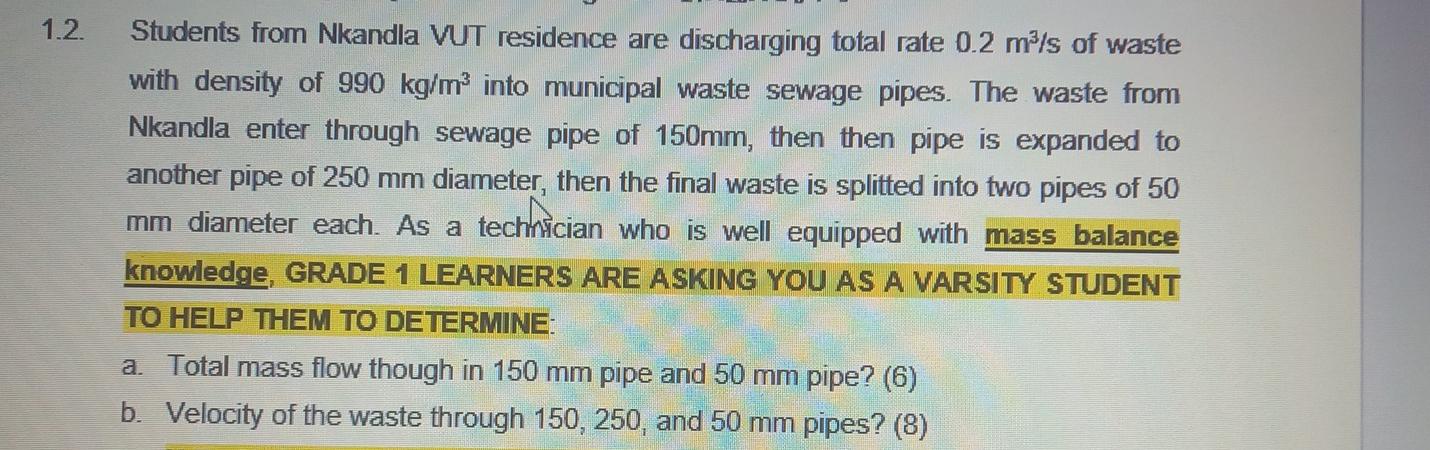 Solved 1.2. Students from Nkandla VUT residence are | Chegg.com