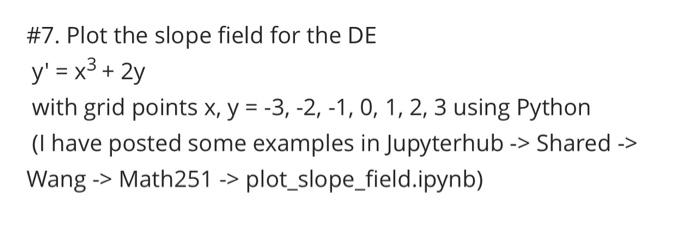 Solved \#7. Plot the slope field for the DE y′=x3+2y with | Chegg.com