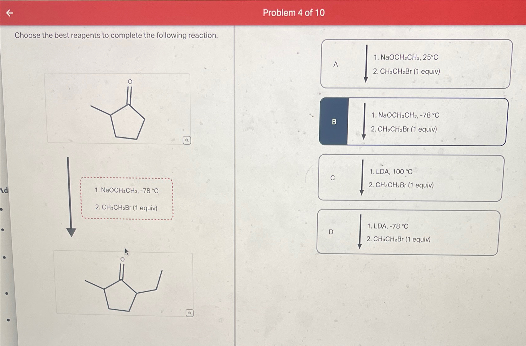 Solved Problem 4 ﻿of 10Choose the best reagents to complete | Chegg.com