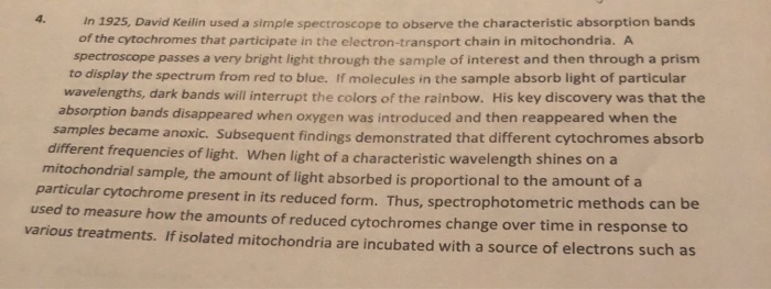 In 1925, David Keilin used a simple spectroscope to | Chegg.com