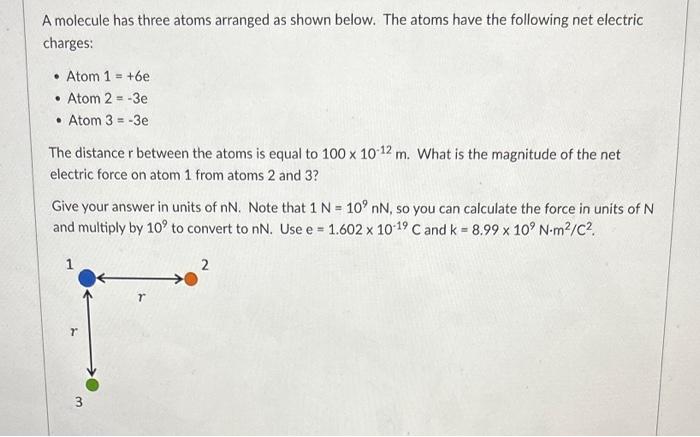 Solved A molecule has three atoms arranged as shown below. | Chegg.com