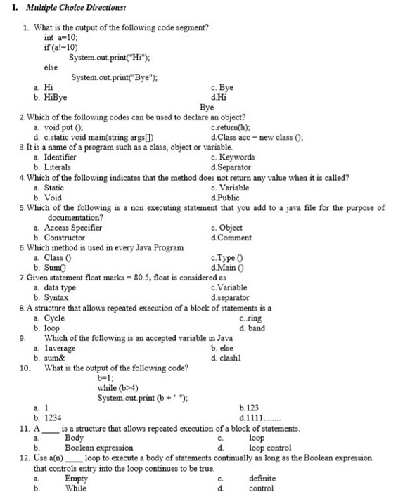 Solved 1. Multiple Choice Directions: 1. What is the output | Chegg.com