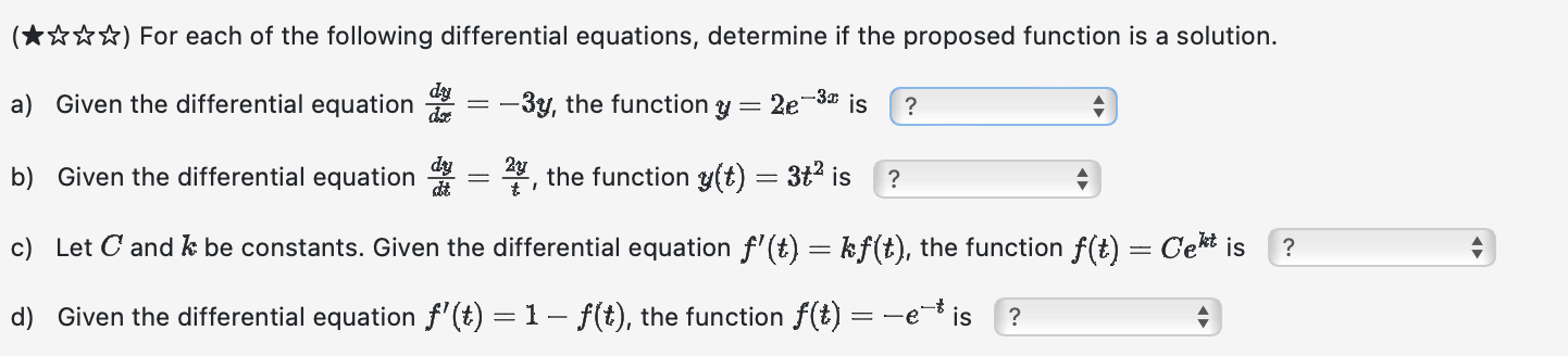 Solved For each of the following differential equations, | Chegg.com