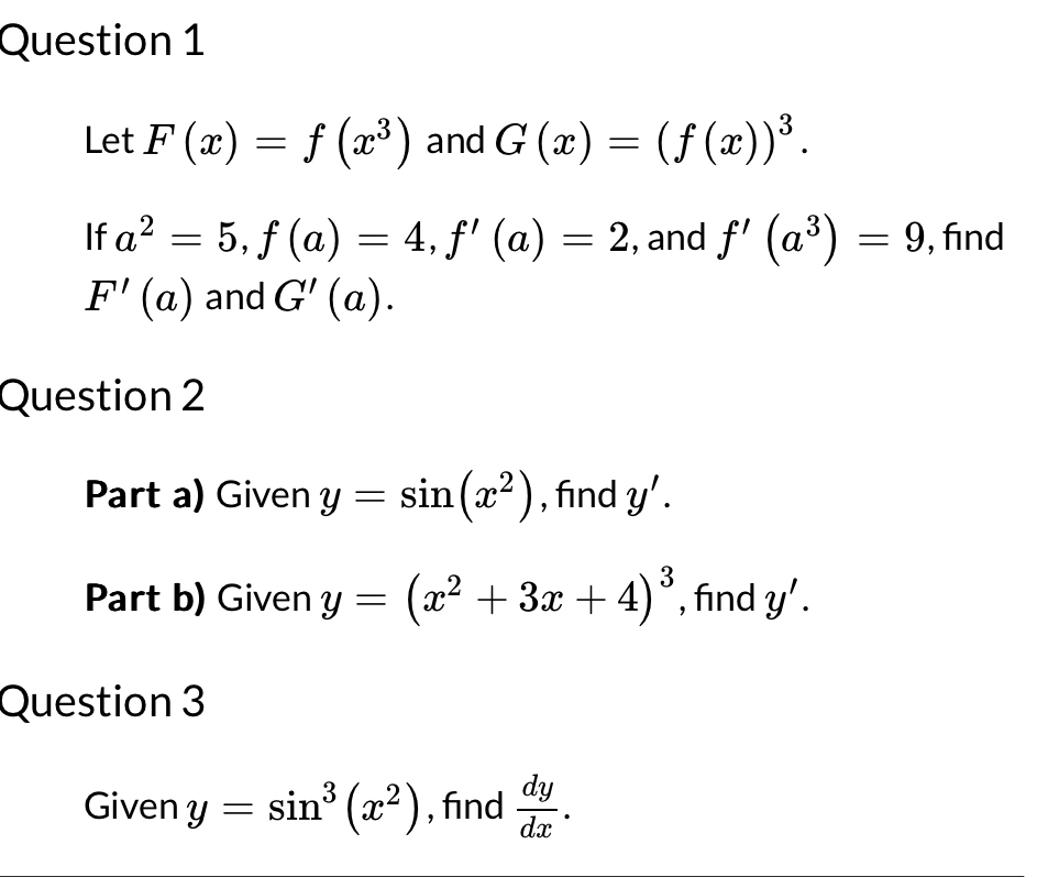 Solved Question 1Let F(x)=f(x3) ﻿and G(x)=(f(x))3.If | Chegg.com