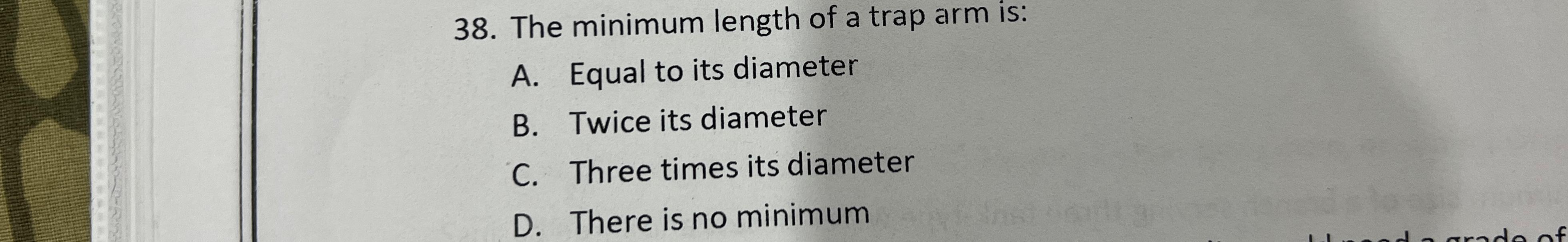 Solved The minimum length of a trap arm is:A. ﻿Equal to its | Chegg.com
