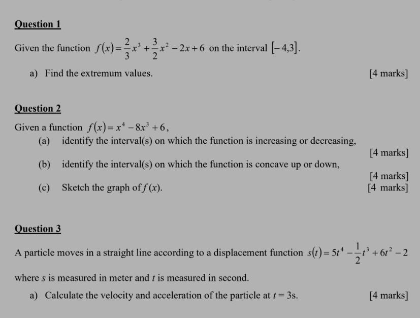 Solved Question 1 2 3 Given the function f(x)= x + x2 – 2x+6 | Chegg.com