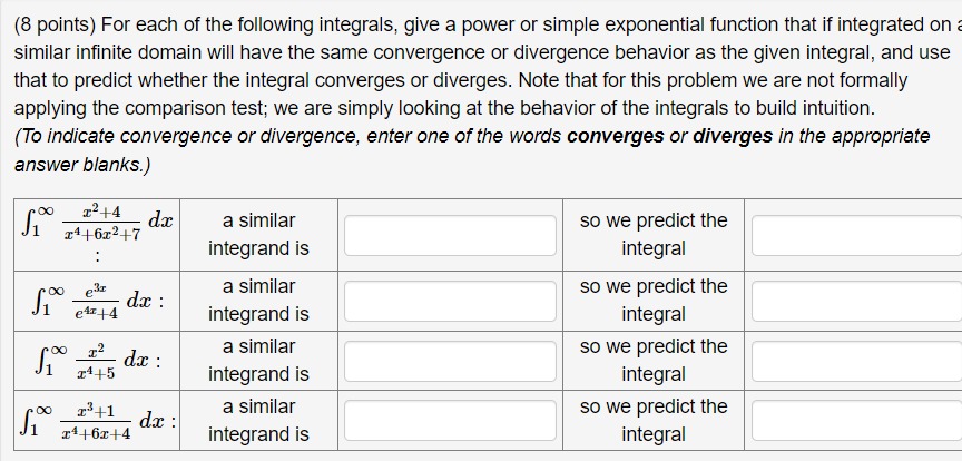 Solved (8 ﻿points) ﻿For each of the following integrals, | Chegg.com