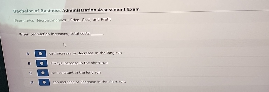 Solved Bachelor of Business Administration Assessment | Chegg.com