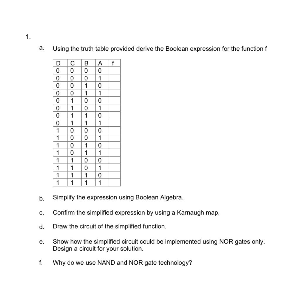 A ﻿using The Truth Table Provided Derive The Boolean
