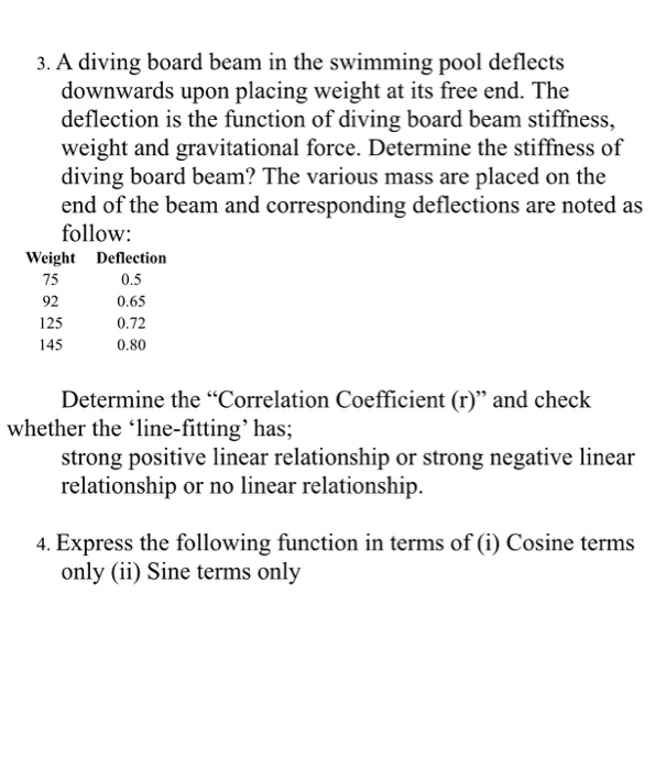 Solved 3. A diving board beam in the swimming pool deflects | Chegg.com