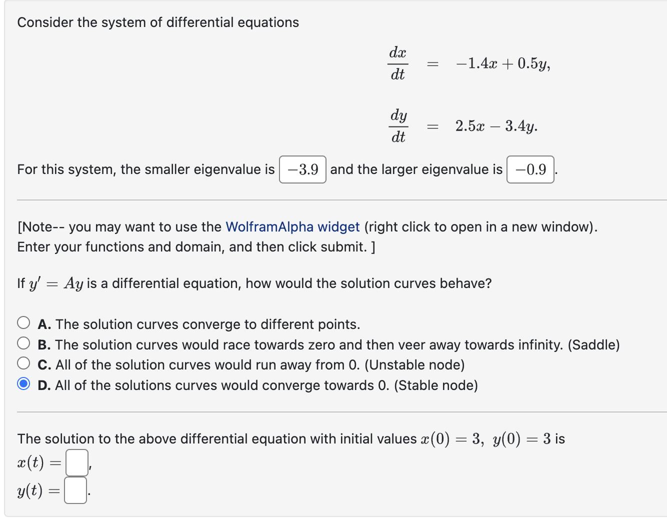 Consider the system of ﻿differential | Chegg.com