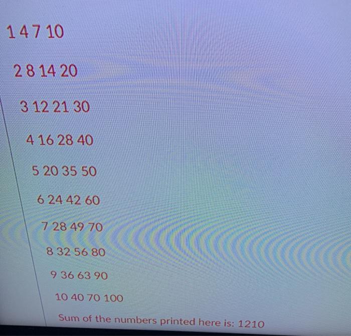 Solved Q3 Write a program that: Uses two nested for loops to | Chegg.com