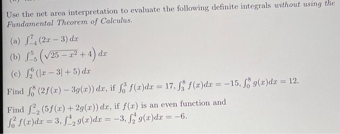 Solved Use the net area interpretation to evaluate the | Chegg.com