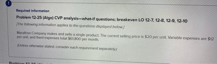 Solved Required information Problem 12−25 (Algo) CVP | Chegg.com