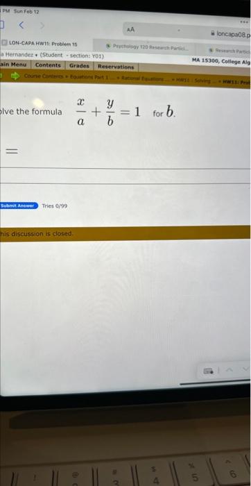 Solved Ive the formula ax+by=1 for b = | Chegg.com