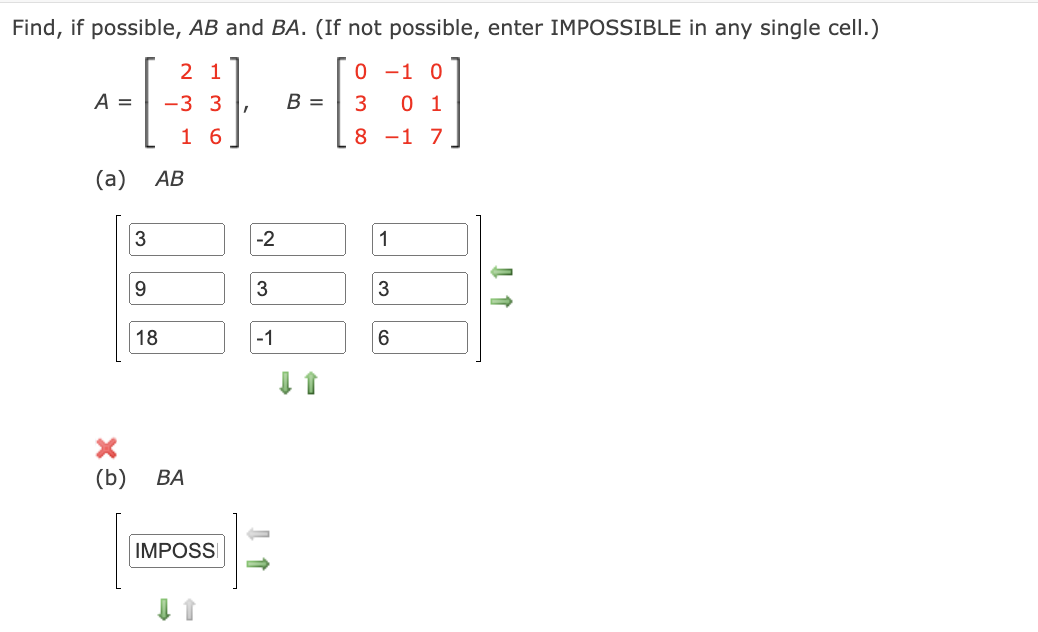 Solved Find If Possible Ab And Ba If Not Possible Enter