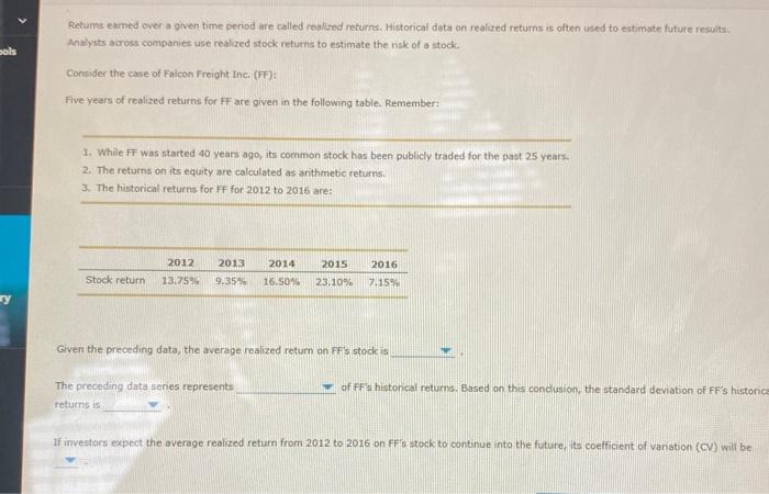 Solved Given the preceding data, the average realized return | Chegg.com