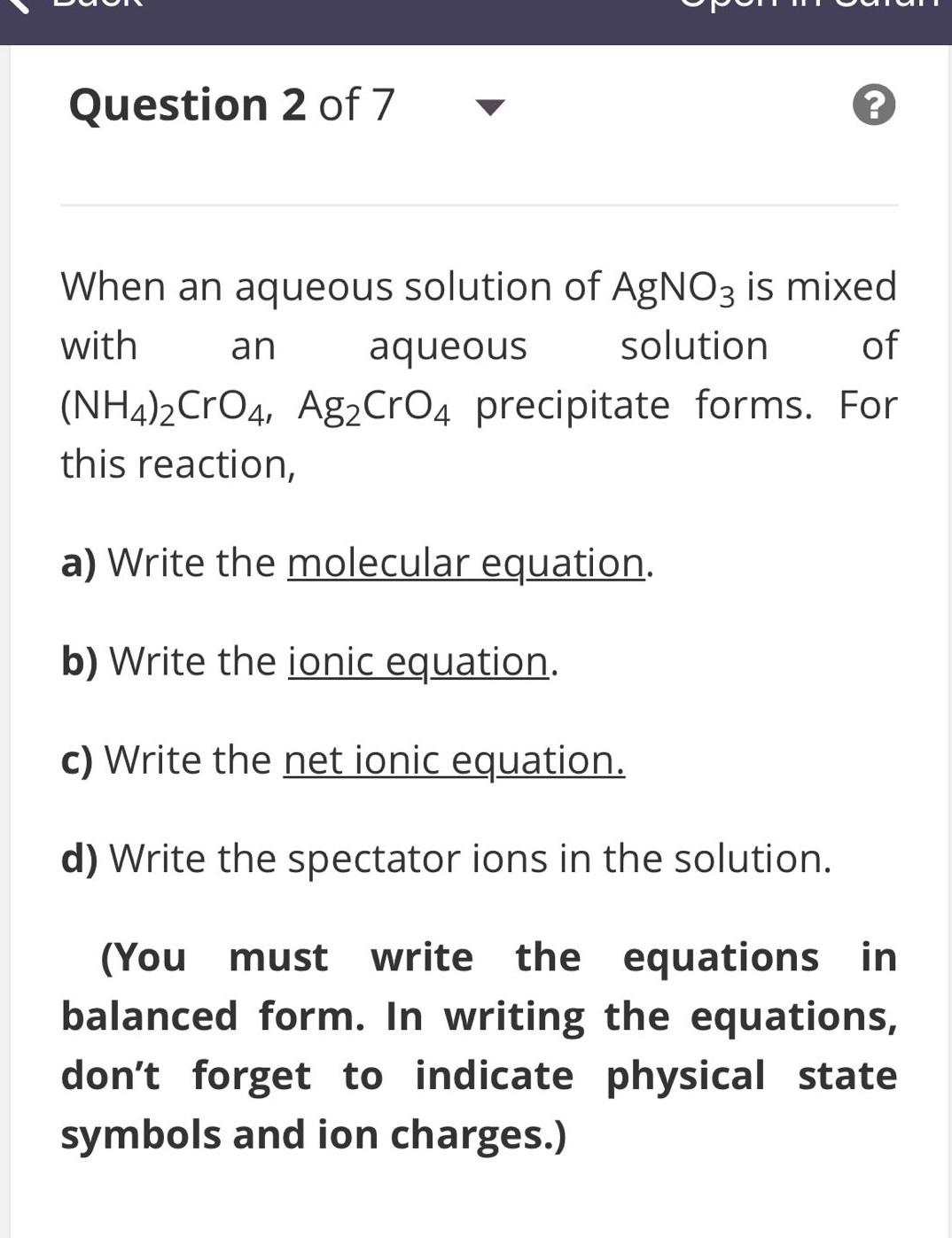 Solved When an aqueous solution of AgNO3 is mixed with an | Chegg.com