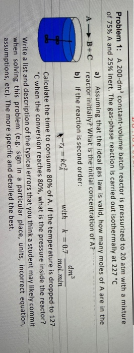 Solved Problem 1: A 200-dm constant-volume batch reactor is | Chegg.com