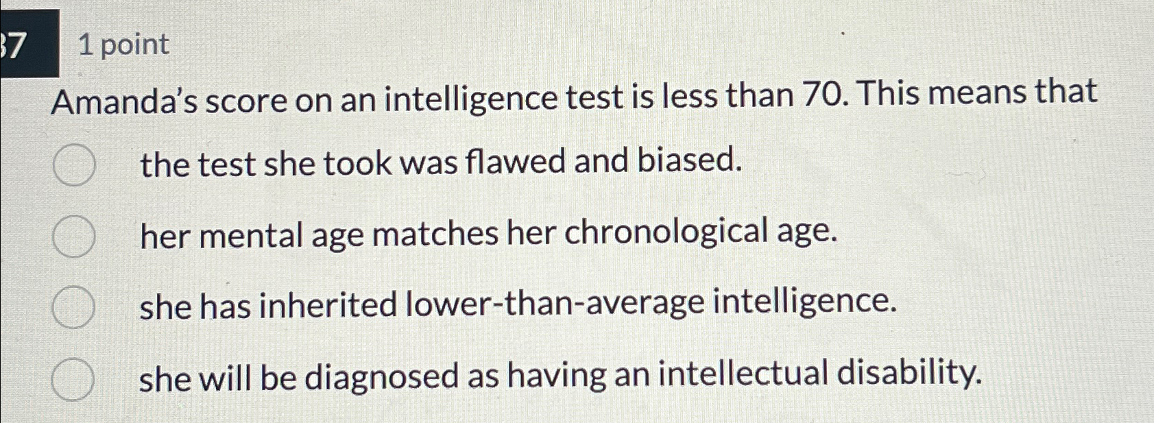 Solved 1 ﻿pointAmanda's score on an intelligence test is | Chegg.com