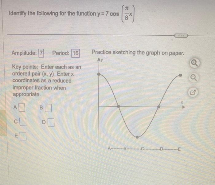 Solved Identify the following for the function y=7cos(8πx) | Chegg.com