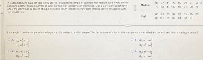 Solved The accompanying data set lists full 1Q scores for a | Chegg.com