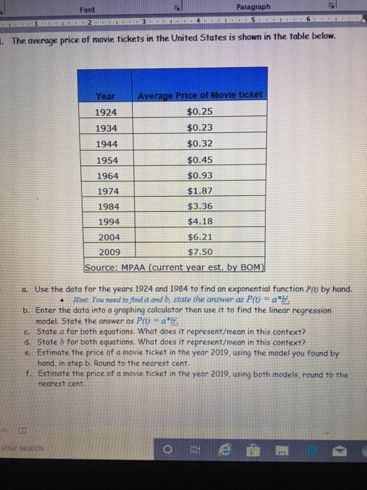 Solved Font 12 1. The average price of movie tickets in the | Chegg.com
