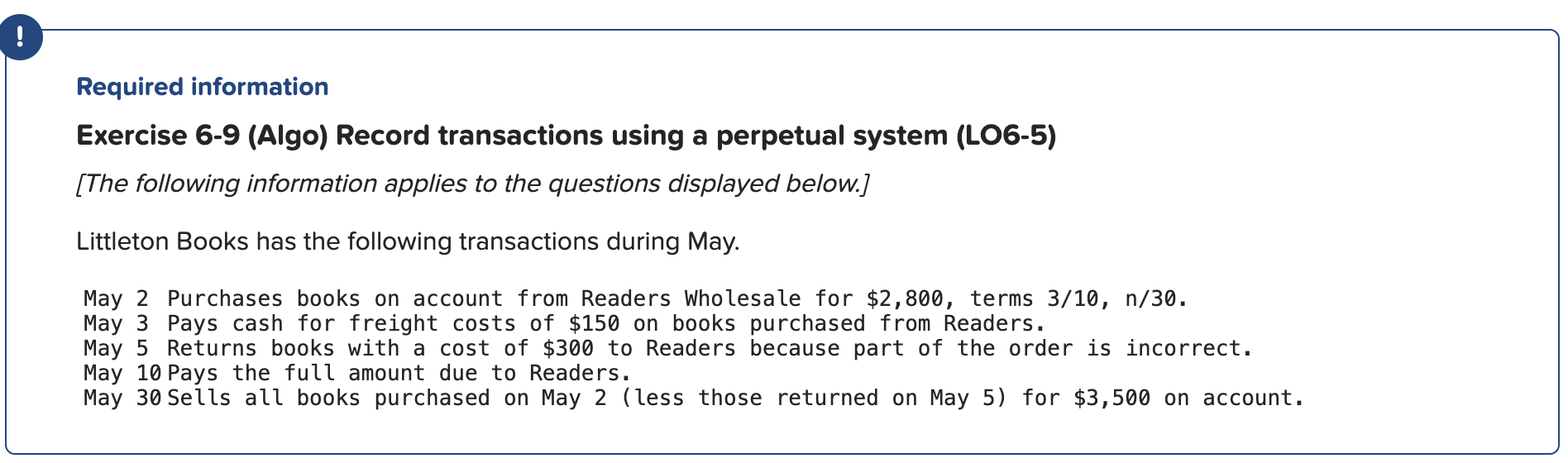 Solved Exercise 6-9 (Algo) ﻿Record transactions using a | Chegg.com