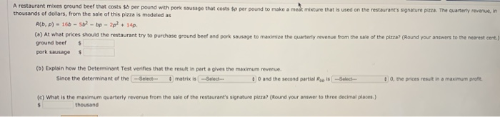 Solved A restaurant m es ground beef that costs per pound | Chegg.com