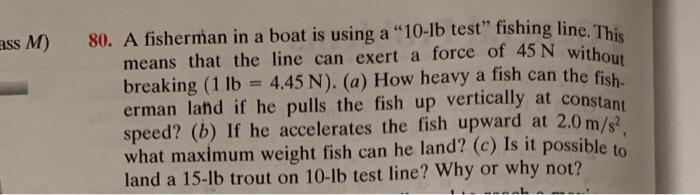 Solved 0. A fisherman in a boat is using a "10-lb test" | Chegg.com