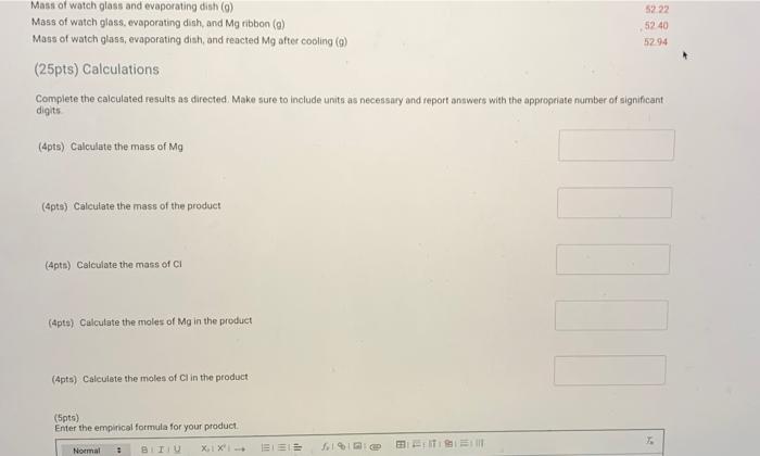 Solved 1 Data And Report Submission - Empirical Formulas | Chegg.com
