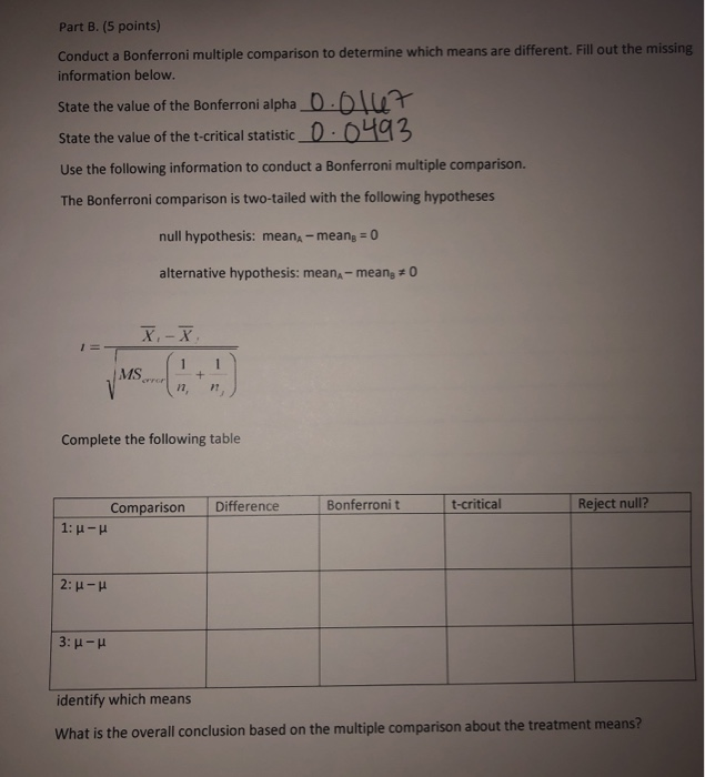 Solved Part B. (5 points) Conduct a Bonferroni multiple | Chegg.com