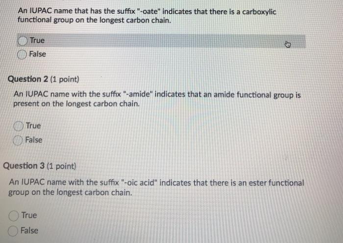 Solved An IUPAC name that has the suffix "-oate" indicates | Chegg.com