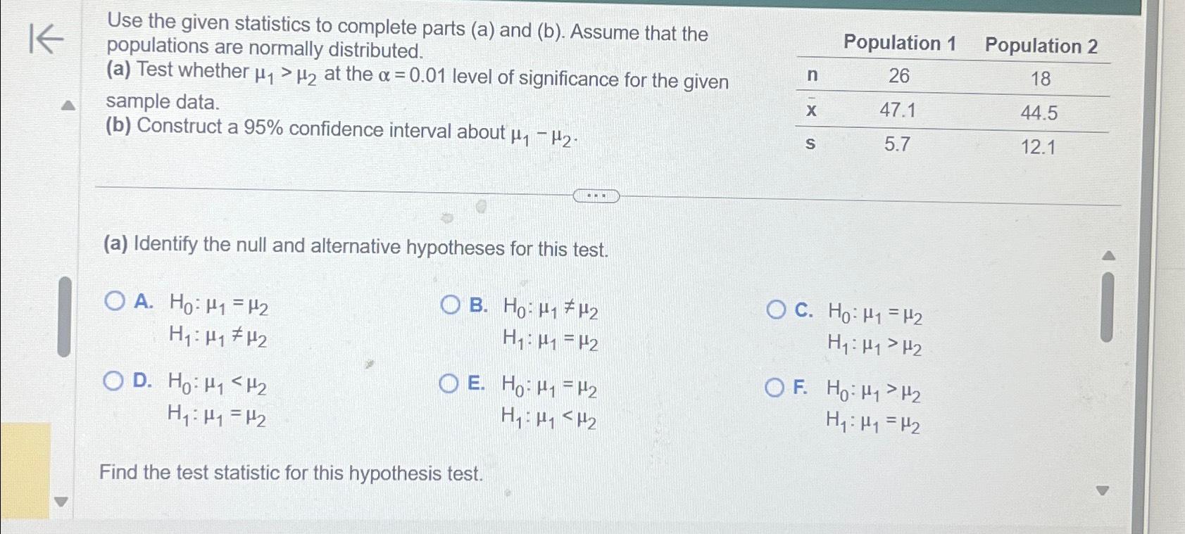 Solved Use the given statistics to complete parts (a) ﻿and | Chegg.com