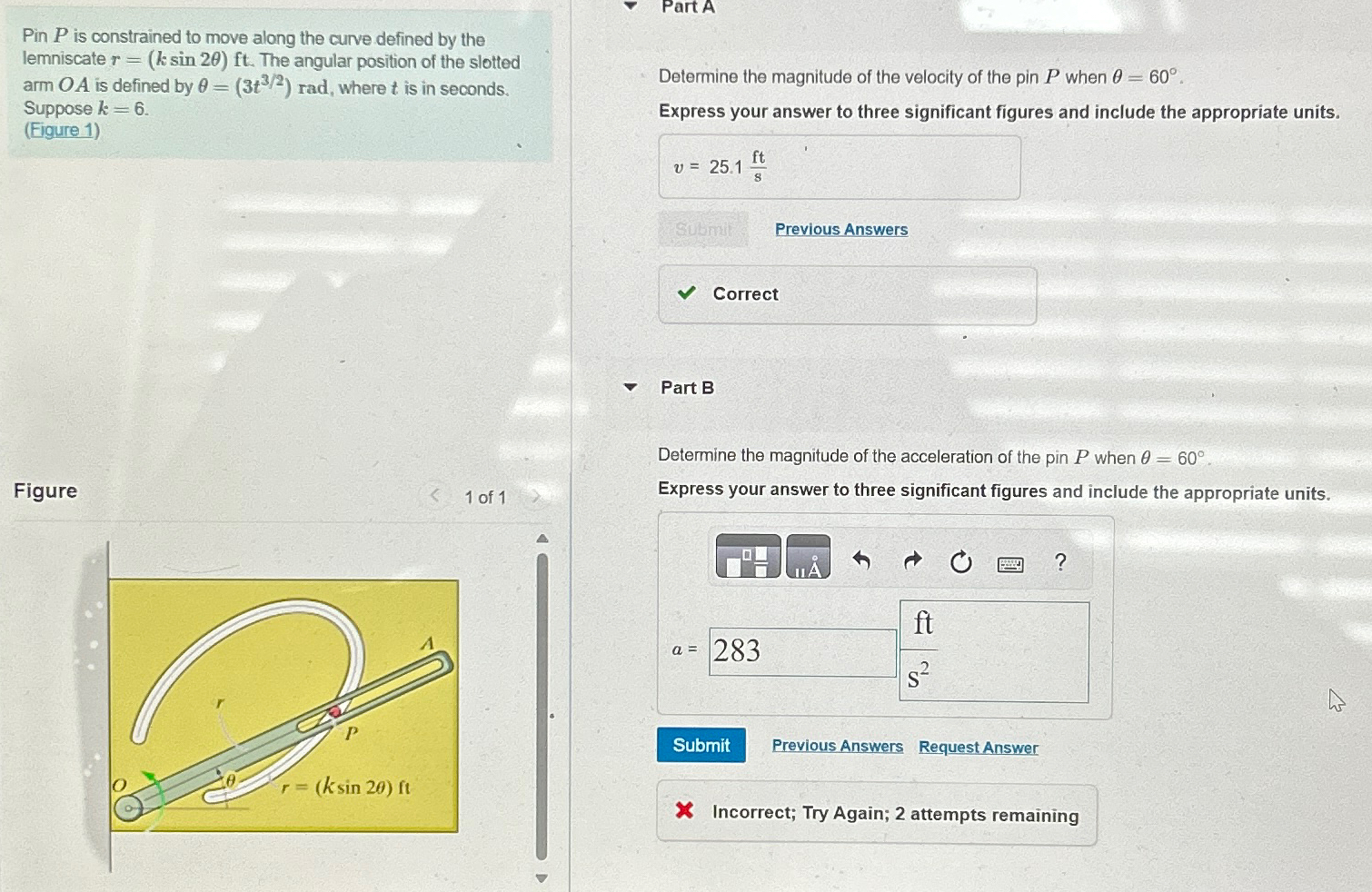 Solved Pin P ﻿is constrained to move along the curve defined | Chegg.com