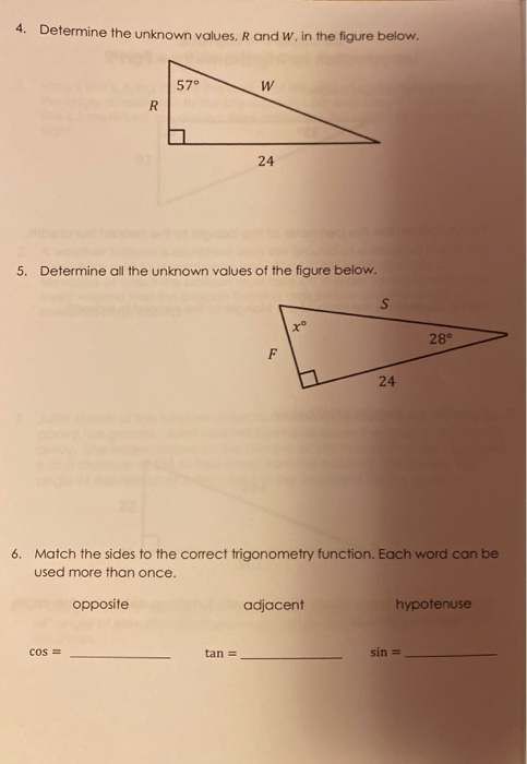 Solved 1 Match The Correct Trigonometric Value To The
