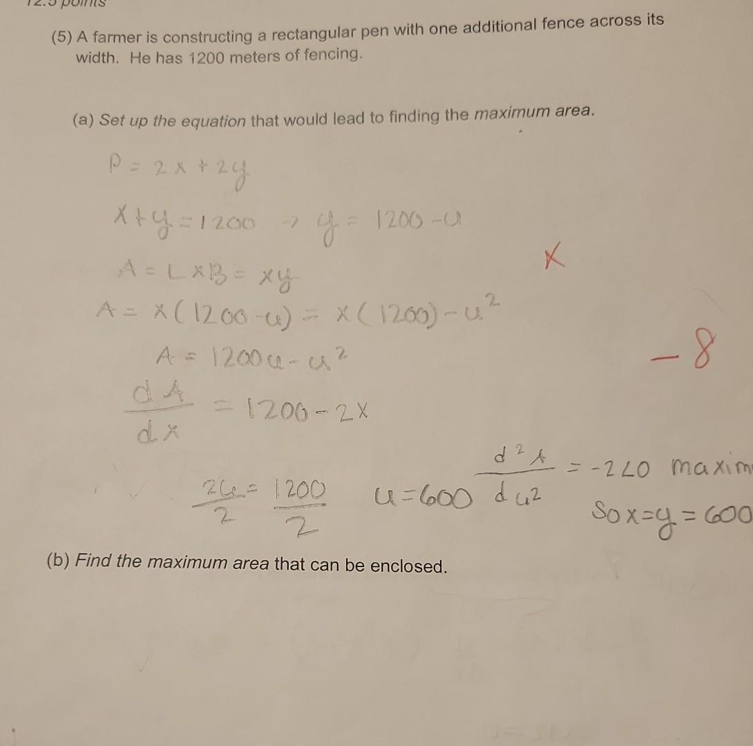 Solved (5) A farmer is constructing a rectangular pen with | Chegg.com