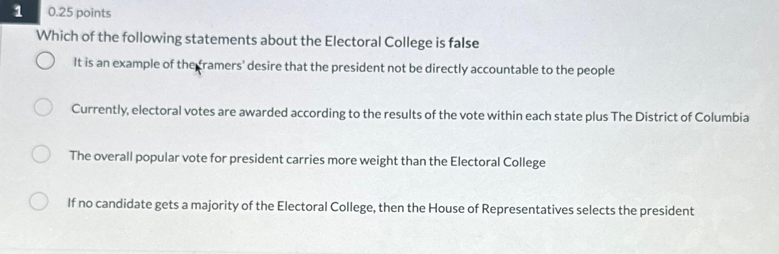 Solved 1,0.25 ﻿pointsWhich of the following statements about | Chegg.com