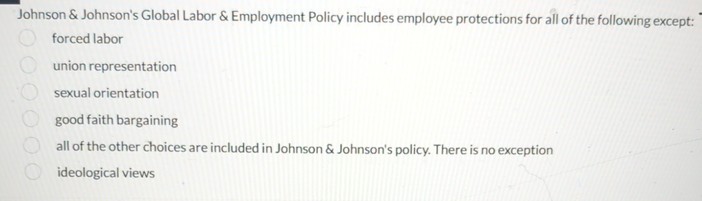 Solved Johnson & Johnson's Global Labor & Employment Policy | Chegg.com