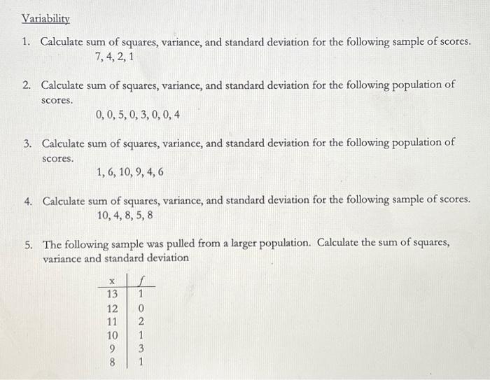 Solved Variability 1 Calculate Sum Of Squares Variance