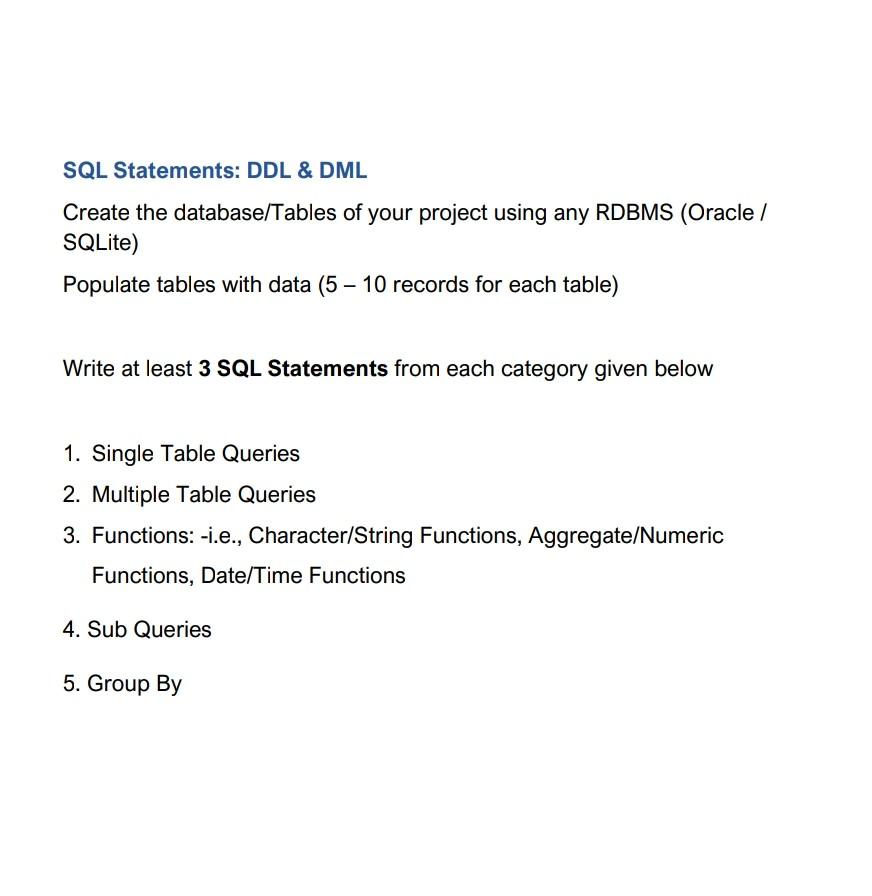 Databse Design & SQL : Term Project - 2021F Logical | Chegg.com