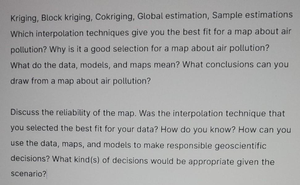 Solved Kriging Block Kriging Cokriging Global Estimation