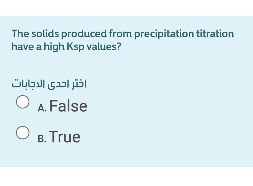 Solved The solids produced from precipitation titration have | Chegg.com
