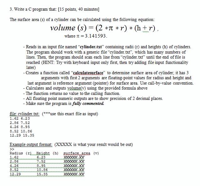 Solved 3. Write a C program that: [15 points, 40 minutes) | Chegg.com