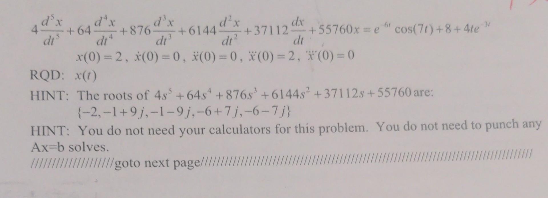 Solved \[ \begin{array}{c} 4 \frac{d^{5} x}{d t^{5}}+64 | Chegg.com