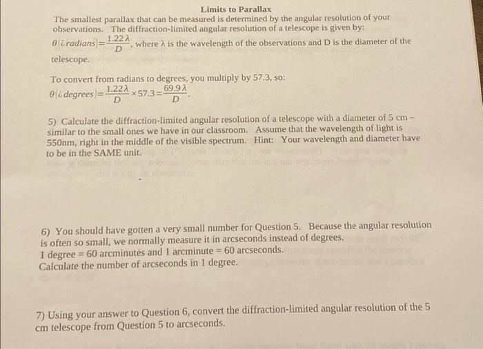 Solved Limits to Parallax The smallest parallax that can be | Chegg.com