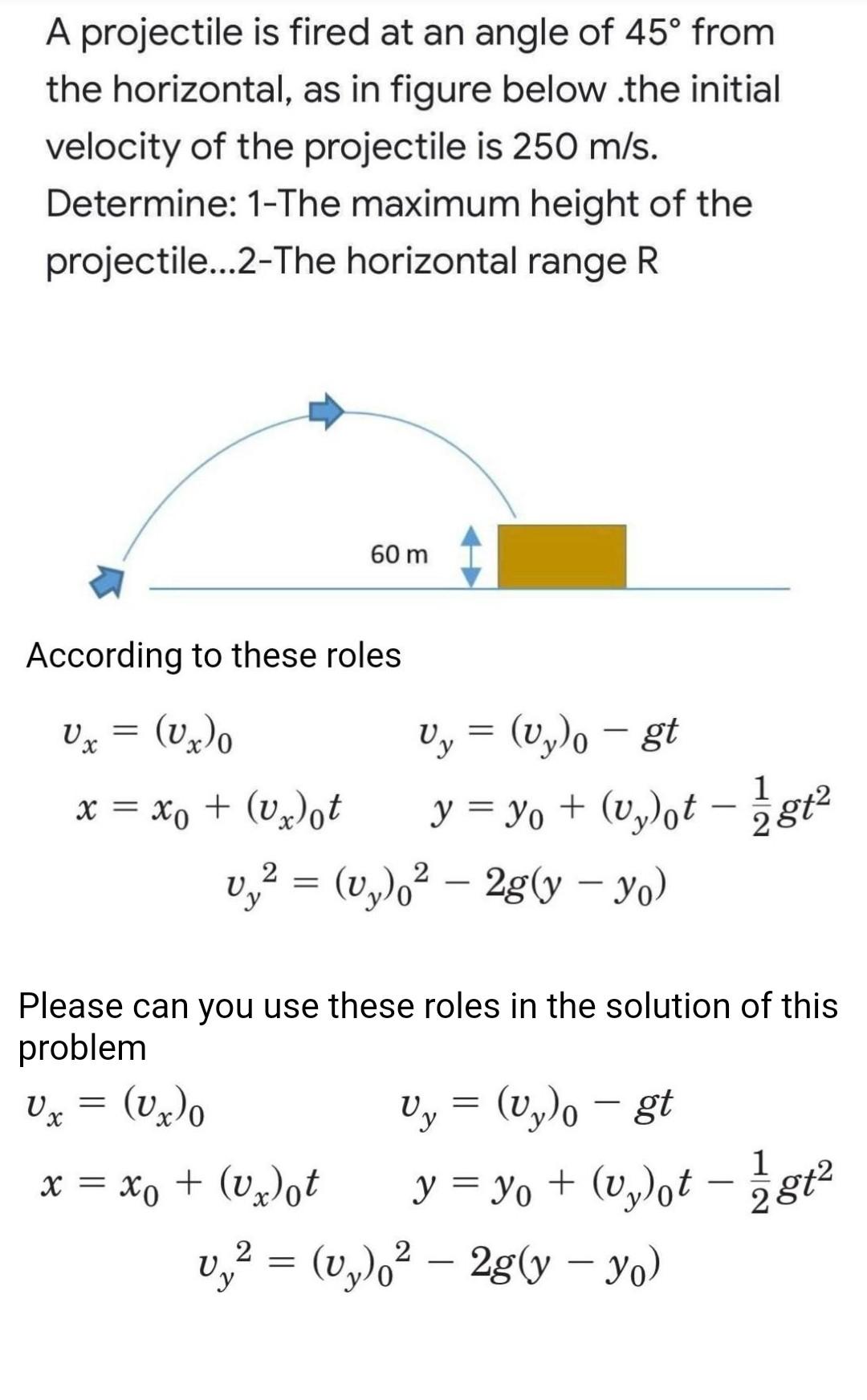 Solved A projectile is fired at an angle of 45° from the | Chegg.com